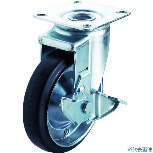 オレンジブック トラスコ中山　TRUSCOユーエイ プレート式 自在 キャスター ゴム 車輪径150mm ストッパー付き Jタイプ J2-S型 取付寸法80×80(75×75) 〔品番:WJ2150S〕[ 注番:3798089]特長●取付ピ...