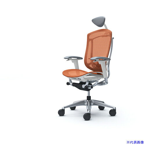 オレンジブック トラスコ中山　TRUSCOOKAMURA コンテッサセコンダ 可動肘 座メッシュ 小型ヘッド5本脚 ポリッシュ ホワイト ランバー付ハンガー無 張地色オレンジレッド 〔品番:CC8ABZFPH8〕[ 注番:4277197]特...