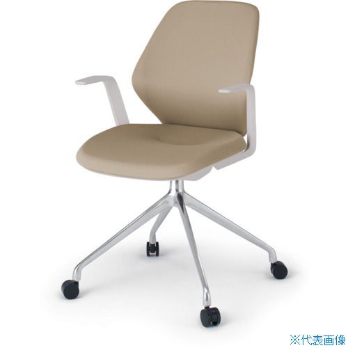 オレンジブック トラスコ中山　TRUSCOITOKI キュアチェア 4本脚 クロスバック 肘付 ナイロン双輪キャスター付 脚アルミミラー 本体ライトグレー 布地サンドイエロー 〔品番:KG945PVZNY3〕[ 注番:4340740]特長●...