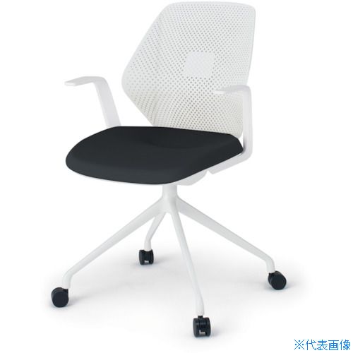 オレンジブック トラスコ中山　TRUSCOITOKI キュアチェア 4本脚 樹脂メッシュバック 肘付 ナイロン双輪キャスター付 脚ホワイト 本体ホワイト 布地ブラック 〔品番:KG985PVWWT1〕[ 注番:4364412]特長●オフィス...