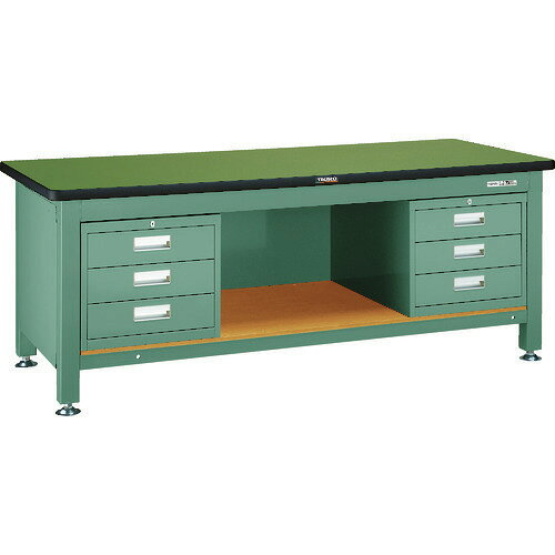 オレンジブック トラスコ中山　TRUSCOTRUSCO 重荷重作業台(3000kg)TWZ型 1800X750XH740 3段引出X2付 グリーン色 〔品番:RTWZ1800D3D3〕[ 注番:4546067]特長●本体は構造用鋼管、圧延鋼...