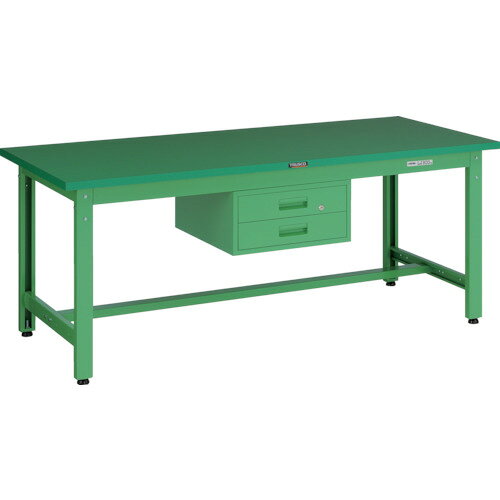 オレンジブック トラスコ中山　TRUSCOTRUSCO 中荷重作業台(800kg)GW型 1800X900XH740 2段引出付 ヤンググリーン色 〔品番:GWP1890F2YG〕[ 注番:4668839]特長●仕分けに便利な2段引出し付で...