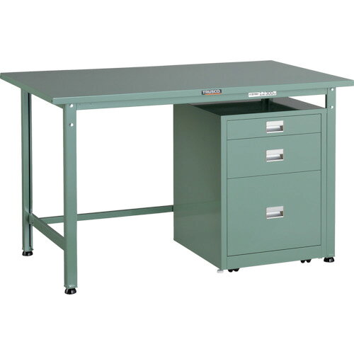 オレンジブック トラスコ中山　TRUSCOTRUSCO 軽荷重作業台(300kg)AE型 1200X750XH740 3段キャビネット付 グリーン色 〔品番:SAE1200UDC111〕[ 注番:4672801]特長●深さの異なる3段キャビ...