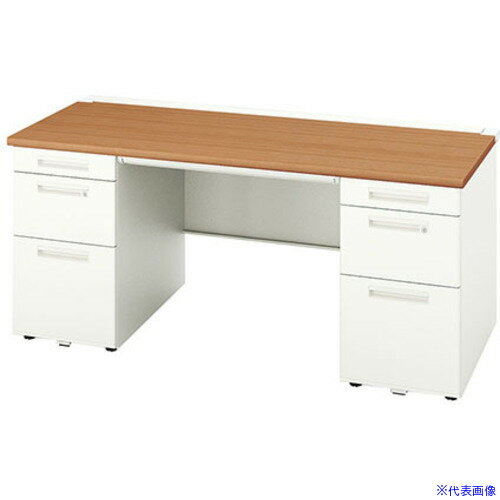 オレンジブック トラスコ中山　TRUSCONAIKI 両袖デスク(ロングストローク XEHH型/天板:ミディアムウォールナット 本体:クリアーホワイト/W1600×D800×H720 〔品番:XEHH168KKWMW〕[ 注番:543869...