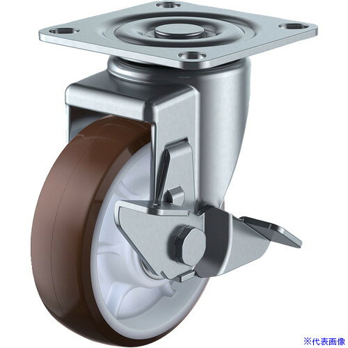オレンジブック トラスコ中山　TRUSCOユーエイ プレート式 自在 キャスター ウレタン 車輪径100mm ストッパー付き Jタイプ SUS−SJ−S型 取付寸法71×71(68×68) 〔品番:SUSSJ100BRUS〕[ 注番:691...