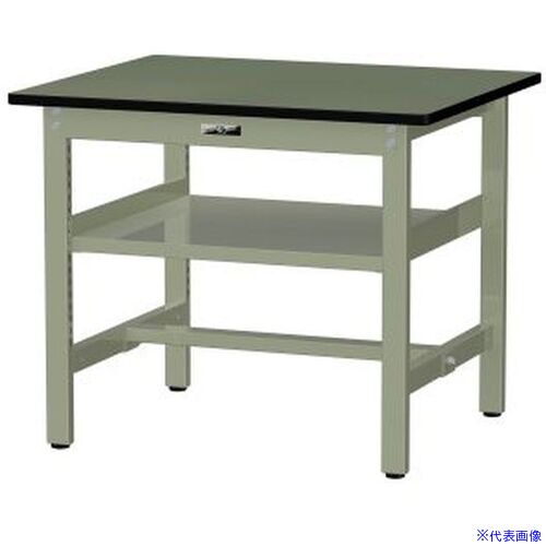 オレンジブック トラスコ中山　TRUSCOヤマテック 中量作業台 ワークテーブル500シリーズ 固定式 中間全面棚板付 塩ビシート天板 W900×D750×H740mm グリーン/ヤマテックグリーン 〔品番:SJR975S2GG〕[ 注番:...