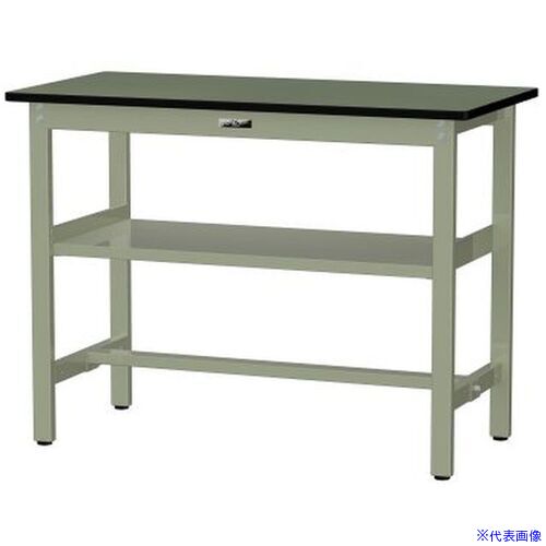 オレンジブック トラスコ中山　TRUSCOヤマテック 中量作業台 ワークテーブル500シリーズ 固定式 中間全面棚板付 塩ビシート天板 W1200×D600×H900mm グリーン/ヤマテックグリーン 〔品番:SJRH1260S2GG〕[ ...