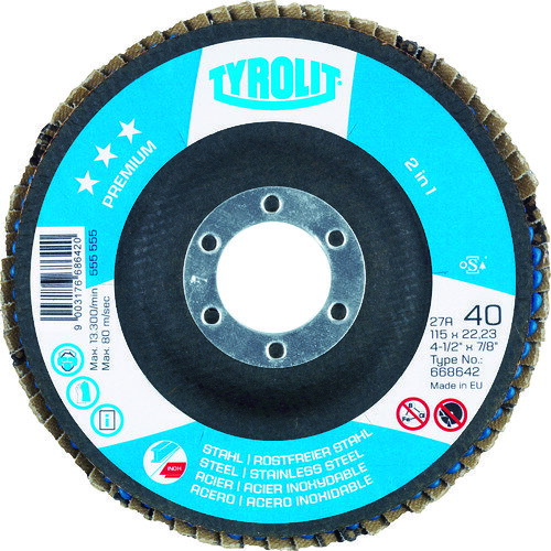 オレンジブック トラスコ中山　TRUSCOTYROLIT 【売切廃番】 フラップディスク プレミアムタイプ 125mm #40 〔品番:668692〕[ 注番:7665946]特長●TYROLIT社の三段階グレードのなかでも、最上位に位置す...