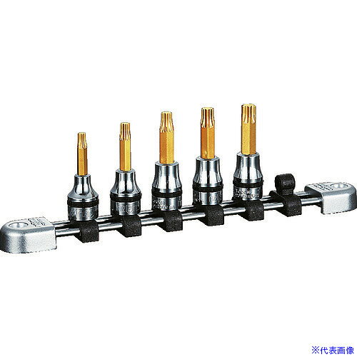 オレンジブック トラスコ中山　TRUSCOネプロス 9.5sq.T型トルクスビットソケットセット［5コ組］ 〔品番:NTQ6T05A〕[ 注番:8070598]特長●差込角側は応力の集中を防ぐパワーフィット形状を採用しています。●チタンコー...