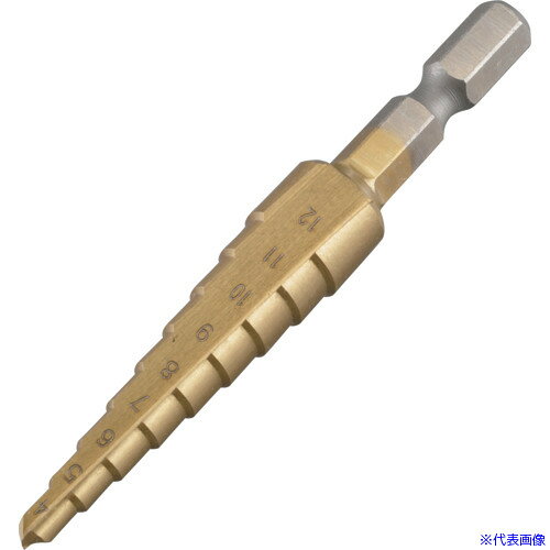 オレンジブック トラスコ中山　TRUSCORELIEF 六角軸 ステップドリル φ4−12mm 9段 HSS+チタンコーティング 〔品番:27562〕[ 注番:8592462]特長●バリ取り、穴のくり広げ、面取りなど1本で9サイズの穴あけが...