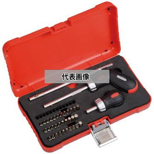 【ご注意：画像は代表画像です。カラーやサイズは商品名を必ずご確認下さい。】用途—商品説明スタンダードとスタビーの2種類のハンドルに3サイズの差替式ビットホルダーと使用頻度の高い32個のビットを付属したフルセット。マグネット付(ビットホルダー...