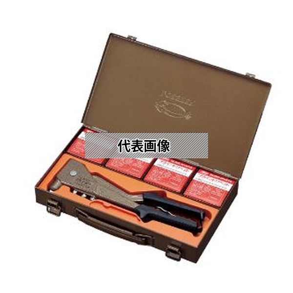 【ご注意：画像は代表画像です。カラーやサイズは商品名を必ずご確認下さい。】用途—商品説明すぐに使えるオールインワンのキット。ハンドリベッターとブラインドリベットをワンセットにしました。現場携帯に便利なメタルケース付。商品スペックキット内容：...