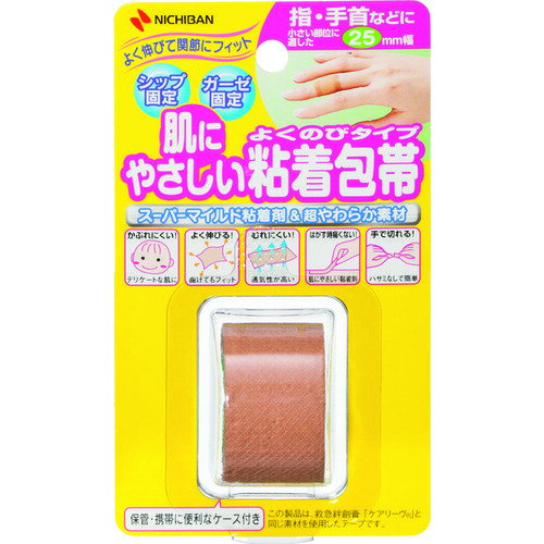 オレンジブック トラスコ中山　TRUSCOニチバン 粘着包帯よくのびNHB25 25mmX3m 〔品番:NHB25〕[ 注番:1284222]特長●刺激の少ない粘着剤を使用しているので、はがす時の痛みが少ない●通気性、伸縮性の高い「高密度ウ...