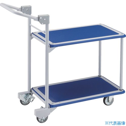 オレンジブック トラスコ中山　TRUSCOTRUSCO プレス製台車 ドンキーカート 2段式片袖タイプ740×480 ハンドストッパー付 〔品番:104NHS〕[ 注番:1371729]特長●ハンドルのレバーを下げている間はストッパーが解除...