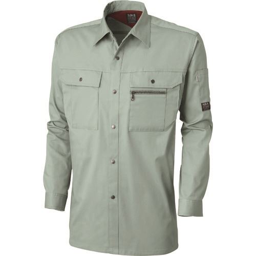 オレンジブック トラスコ中山　TRUSCOサンエス 夏 長袖シャツ アースグリーン色 Sサイズ 〔品番:WA11259R27S〕[ 注番:1385505]特長●腕の上げ下げがつっぱりにくいトリカット仕様となっています。仕様●色：アースグリー...