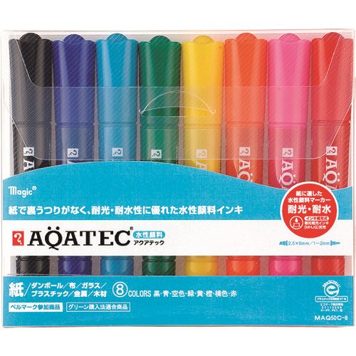 オレンジブック トラスコ中山　TRUSCOマジックインキ アクアテック 8色セット 〔品番:MAQ50C8〕[ 注番:1482602]特長●紙に書いてにじみや裏うつりがなく、紙に適した水性顔料マーカーです。●製品の真ん中に仕切りがなく、太字...