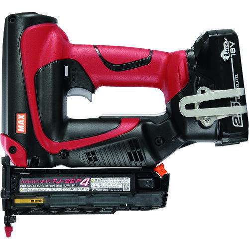 オレンジブック トラスコ中山　TRUSCOMAX 充電ピンネイラセット(2.5AH) 〔品番:TJ35P4BC1825A〕[ 注番:1606469]特長●反動吸収機構でしっかりとした打込と仕上りキレイなリチウムイオン充電式ピンネイラです。用...