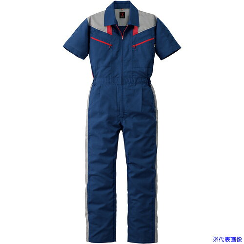 オレンジブック トラスコ中山　TRUSCOAUTO−BI SS(春夏)モデル カンサイ半袖つなぎ服253−001ネイビーブルー−L 〔品番:253001L〕[ 注番:1618959]特長●衿元から肩にかけて・脇部分に鮮やかなレッドのメッシュ...
