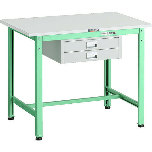 オレンジブック トラスコ中山　TRUSCOTRUSCO 軽荷重作業台(300kg)AE型 900X600XH740 薄型2段引出し付 ヤンググリーン色 〔品番:AE0960UDC2YG〕[ 注番:1833851]特長●仕分けに便利な2段引出...