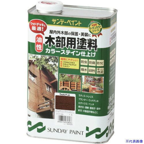 オレンジブック トラスコ中山　TRUSCOサンデーペイント 油性木部用塗料カラーステイン とうめい 1600M 〔品番:264780〕[ 注番:1965286]特長仕様●容量(L)：1.6●色：とうめい仕様2●油性木部用塗料カラーステイン　...