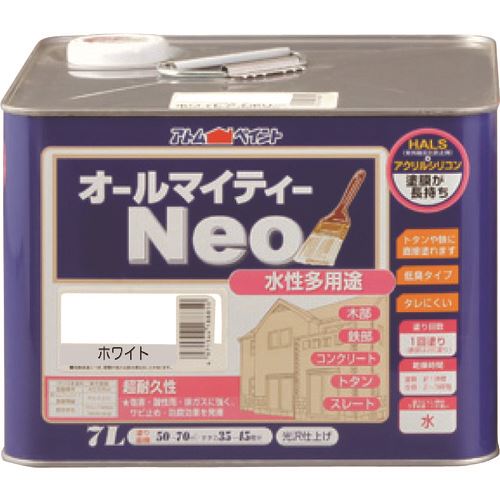 オレンジブック トラスコ中山　TRUSCOアトムペイント 水性オールマイティーネオ 7L ホワイト 〔品番:0000118880〕[ 注番:2035430]特長●最上級ランクのアクリルシリコン樹脂に紫外線劣化防止剤(HALS)を配合している...