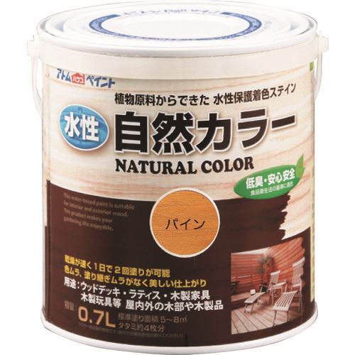 オレンジブック トラスコ中山　TRUSCOアトムペイント 水性自然カラー 0.7L パイン 〔品番:0000108624〕[ 注番:2054364]特長●植物原料からできた、安心・安全性の高い木部着色ステイン塗料です。●環境にやさしく扱いや...