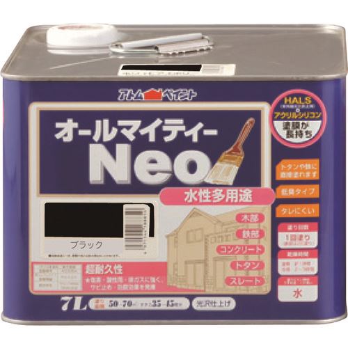 オレンジブック トラスコ中山　TRUSCOアトムペイント 水性オールマイティーネオ 7L ブラック 〔品番:0000118900〕[ 注番:2054380]特長●最上級ランクのアクリルシリコン樹脂に紫外線劣化防止剤(HALS)を配合している...