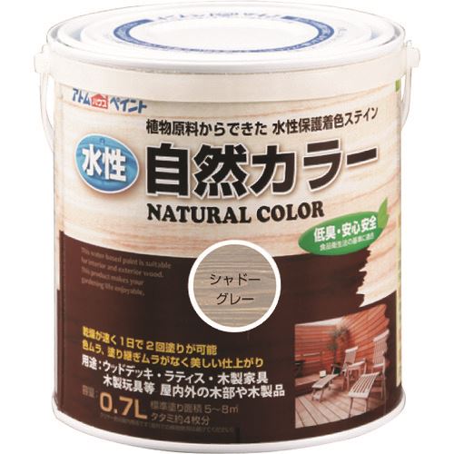 オレンジブック トラスコ中山　TRUSCOアトムペイント 水性自然カラー 0.7L シャドーグレー 〔品番:0000108657〕[ 注番:2059102]特長●植物原料からできた、安心・安全性の高い木部着色ステイン塗料です。●環境にやさし...