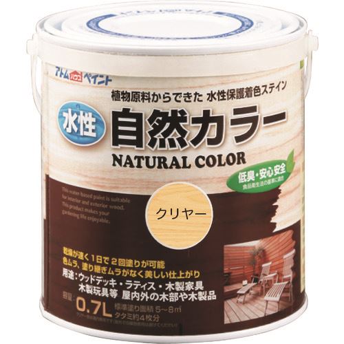 オレンジブック トラスコ中山　TRUSCOアトムペイント 水性自然カラー 0.7L クリヤー 〔品番:0000108621〕[ 注番:2059182]特長●植物原料からできた、安心・安全性の高い木部着色ステイン塗料です。●環境にやさしく扱い...