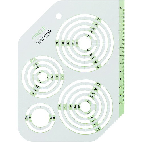 オレンジブック トラスコ中山　TRUSCOCLOVER ピーステンプレート円形 〔品番:58002〕[ 注番:2110699]特長●パターンと縫いしろが同時に描けるテンプレートです。●サイズ数は16種です。●お好きなサイズの円形のパターン作...