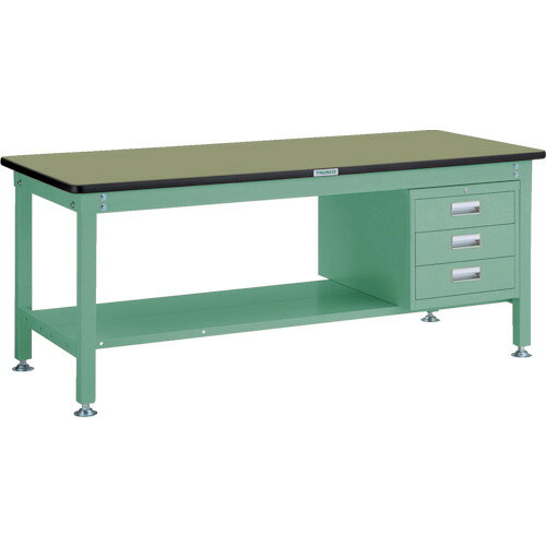 オレンジブック トラスコ中山　TRUSCOTRUSCO 中荷重作業台(1200kg)HW型 1800X750XH740 3段引出付 グリーン色 緑 〔品番:RHW1800D3〕[ 注番:2782979]特長●3段キャビネットと下棚2枚が付い...