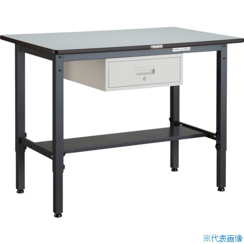 オレンジブック トラスコ中山　TRUSCOTRUSCO 軽荷重作業台高さ調節式(250kg)AWM型 1200X750XH700〜910 1段引出付 ダークグレー色 〔品番:AWMR1275F1〕[ 注番:3015777]特長●35mmピッ...