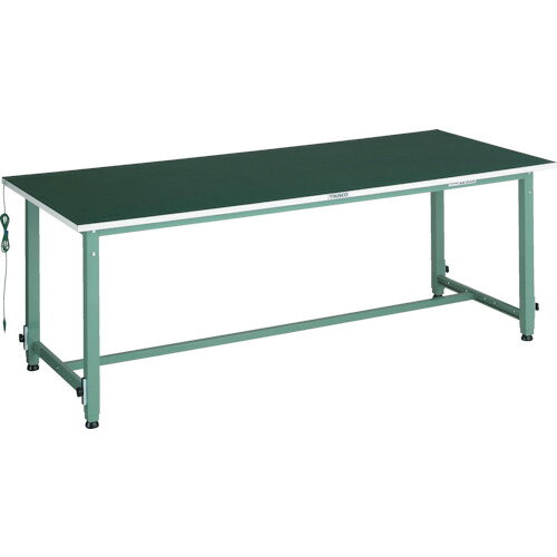 オレンジブック トラスコ中山　TRUSCOTRUSCO 軽荷重作業台高さ調節式(150kg)AEM型 1800X750XH652〜952 帯電防止マット張り グリーン色 〔品番:AEM1800D〕[ 注番:3031721]特長●高さ調節が6...