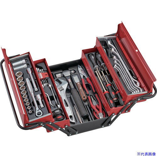 オレンジブック トラスコ中山　TRUSCOTONE ツールセット(オートメカニック用) 56pcs 〔品番:700AD〕[ 注番:3697126]特長●自動車整備に欠かせない工具を厳選した工具セットです。●V形3段式メタルケース、全段プラス...