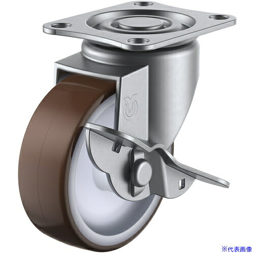 オレンジブック トラスコ中山　TRUSCOユーエイ プレート式 自在 ステンレスキャスター ウレタン 車輪径50mm ストッパー付き Sタイプ SUS-SG-S型 取付寸法55×42 〔品番:SUSSG50URS〕[ 注番:3797741]...
