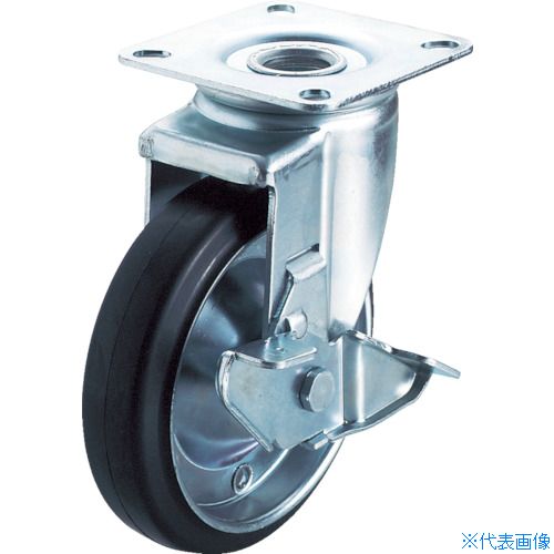 オレンジブック トラスコ中山　TRUSCOユーエイ プレート式 自在 キャスター ゴム 車輪径130mm ストッパー付き Jタイプ J2-S型 取付寸法80×80(75×75) 〔品番:WJ2130S〕[ 注番:3798062]特長●取付ピ...