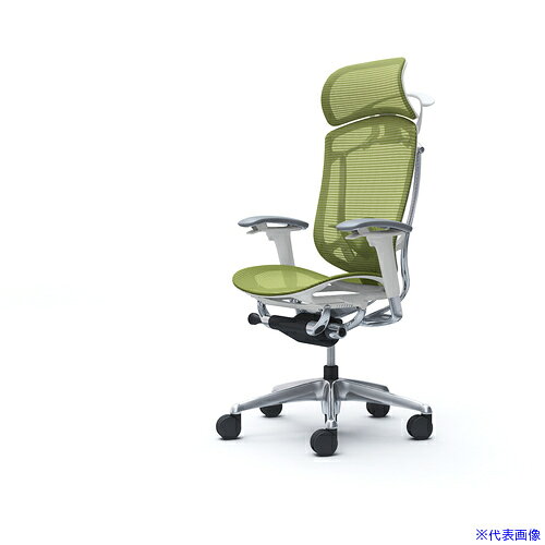 オレンジブック トラスコ中山　TRUSCOOKAMURA コンテッサセコンダ 可動肘 座メッシュ 大型ヘッド5本脚 ポリッシュ ホワイト ランバー付ハンガー付 張地色グリーン 〔品番:CC86BZFPG5〕[ 注番:4266138]特長仕様...