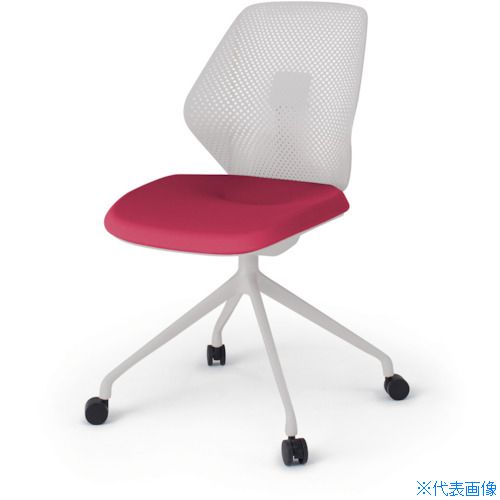 オレンジブック トラスコ中山　TRUSCOITOKI キュアチェア 4本脚 樹脂メッシュバック 肘無 ナイロン双輪キャスター付 脚ライトグレー 本体ライトグレー 布地ラズベリーレッド 〔品番:KG980PVNNM4〕[ 注番:4313647...