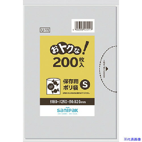 オレンジブック トラスコ中山　TRUSCOサニパック U−11おトクな!保存用ポリ袋S透明 200枚 〔品番:U11CL〕[ 注番:4329945]特長●増量タイプの保存袋シリーズです。仕様●色：透明●縦(mm)：250●横(mm)：180...