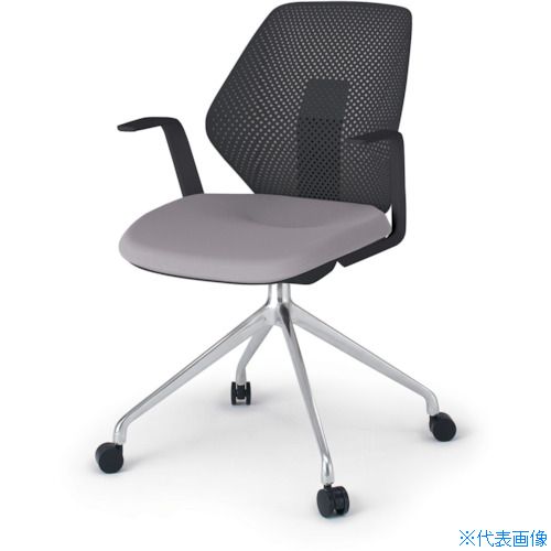 オレンジブック トラスコ中山　TRUSCOITOKI キュアチェア 4本脚 樹脂メッシュバック 肘付 ナイロン双輪キャスター付 脚アルミミラー 本体ブラック 布地ライトグレー 〔品番:KG985PVZTW6〕[ 注番:4340682]特長●...
