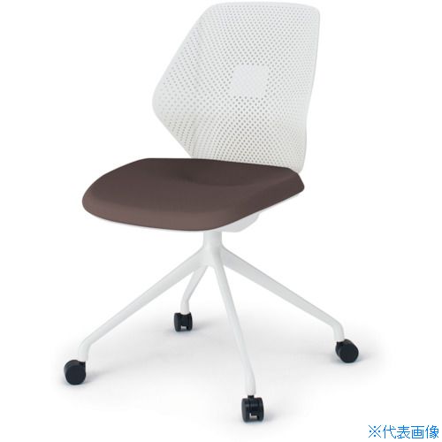オレンジブック トラスコ中山　TRUSCOITOKI キュアチェア 4本脚 樹脂メッシュバック 肘無 ナイロン双輪キャスター付 脚ホワイト 本体ホワイト 布地チョコレートブラウン 〔品番:KG980PVWWH2〕[ 注番:4362865]特...