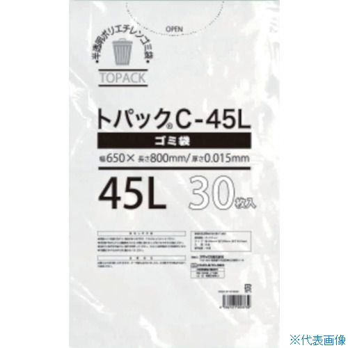 オレンジブック トラスコ中山　TRUSCOオザックス トパックゴミ袋 C 45L 厚さ0.015mm 30枚 〔品番:00442603〕[ 注番:4580651]特長●引っ張り強度の高いHDPE タイプです。●10枚一束で入っているので個分...