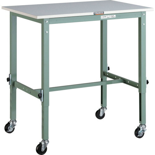 オレンジブック トラスコ中山　TRUSCOTRUSCO 軽荷重作業台高さ調節式(80kg)AEM型 900X600XH718〜1018 φ75キャスター付 グリーン色 〔品番:RAEM0960C75〕[ 注番:4672259]特長●719〜...