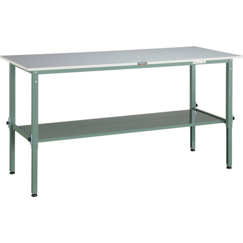 オレンジブック トラスコ中山　TRUSCOTRUSCO 軽荷重作業台高さ調節式(150kg)AEM型 1800X750XH650〜950 下棚2枚付 グリーン色 〔品番:RAEM1800LT2〕[ 注番:4672461]特長●650〜950...
