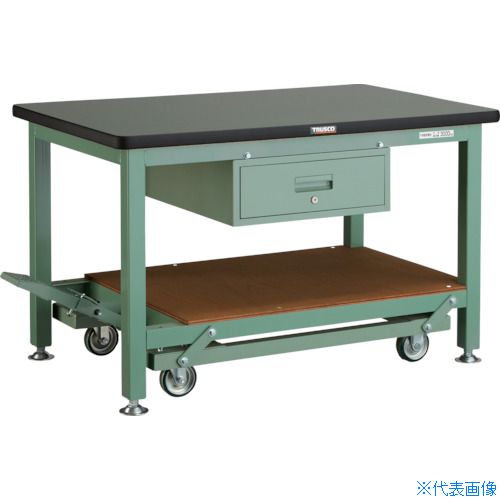 オレンジブック トラスコ中山　TRUSCOTRUSCO 重荷重作業台移動式(3000kg)TWC型 1200X750XH740 1段引出付 グリーン色 〔品番:RTWC1200F1〕[ 注番:4672691]特長●深めの引出しが付いており、...