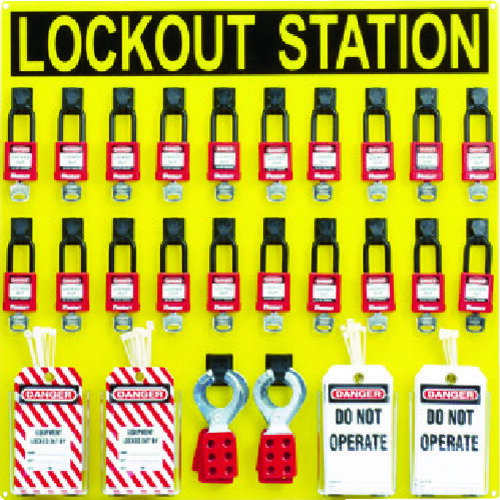 オレンジブック トラスコ中山　TRUSCOPANDUIT ロックアウトステーションキット 20人用 〔品番:PSL20SWCA〕[ 注番:4747003]特長●ロックアウトデバイスを一か所で管理することで、メンテナンス時の事故を確実に防止し...