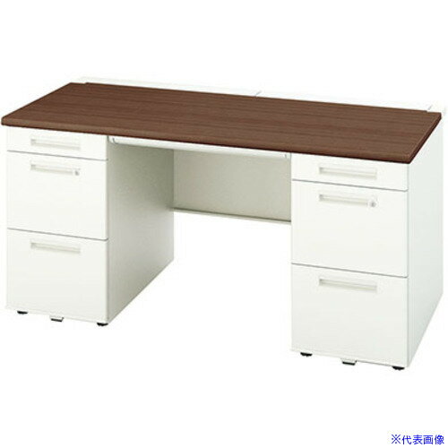 オレンジブック トラスコ中山　TRUSCONAIKI 両袖デスク(ロングストローク XEHH型/天板:ダークウォールナット 本体:クリアーホワイト/W1500×D800×H720 〔品番:XEHH158HHWWN〕[ 注番:5445026]...