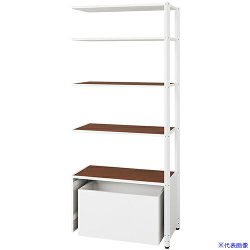 オレンジブック トラスコ中山　TRUSCONAIKI シェルフラック(下段ボックス メレム MU型/天板：ダークウォールナット 本体：サテンホワイト/W925×H2103 〔品番:MU0921RUSSWWN〕[ 注番:6964456]特長●...