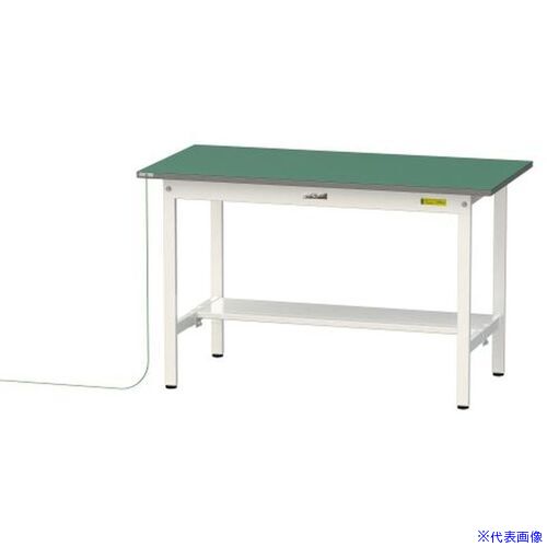 オレンジブック トラスコ中山　TRUSCOヤマテック 軽量作業台 ワークテーブル150シリーズ 導電性ゴムマット貼りタイプ 固定式 半面棚板付 W1200×D600×H740mm 緑マット/シルキーホワイト 〔品番:SUPE1260TWW〕...