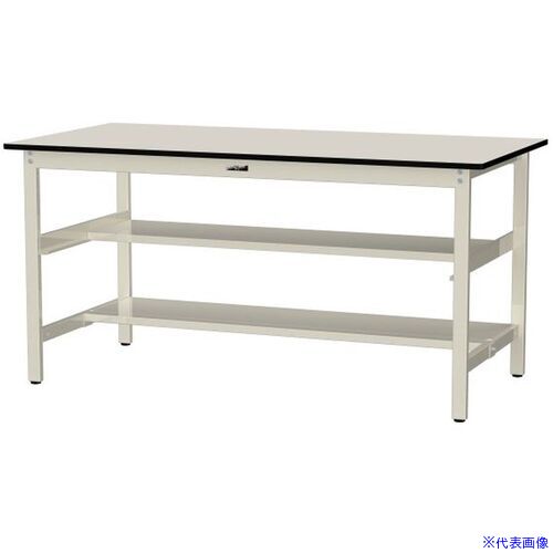 オレンジブック トラスコ中山　TRUSCOヤマテック 中量作業台 ワークテーブル500シリーズ 固定式 中間棚・半面棚板付 メラミン天板 W1800×D900×H900mm アイボリー/ヤマテックアイボリー 〔品番:SJMH1890TS1I...